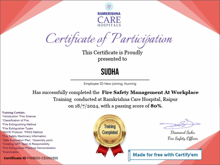 Fire Safety Training Certificate | PDF