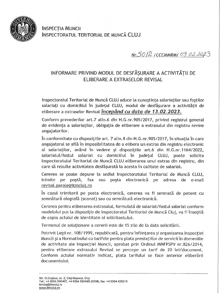 Informare_obtinere_extras_Revisal | PDF