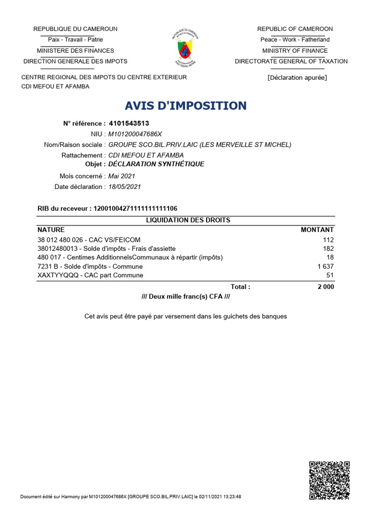 Avis D'imposition de L'irpp Du Fondateur | PDF
