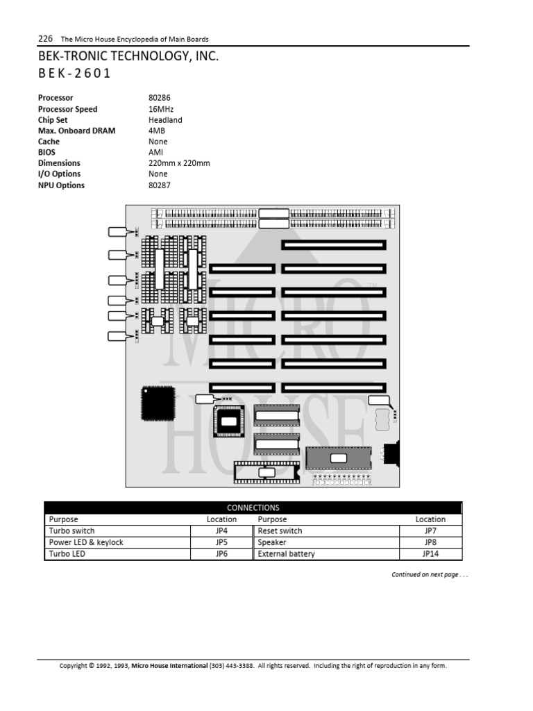 Bek-Tronic Technology, Inc. B E K - 2 6 0 1: 80286 16Mhz Headland 4Mb ...