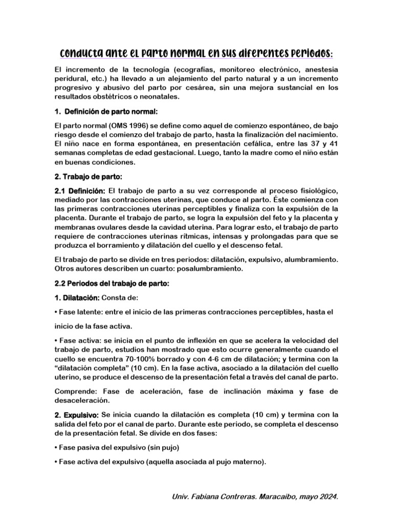Conducta y fases del parto normal | PDF | Parto | Ciencia y matemáticas