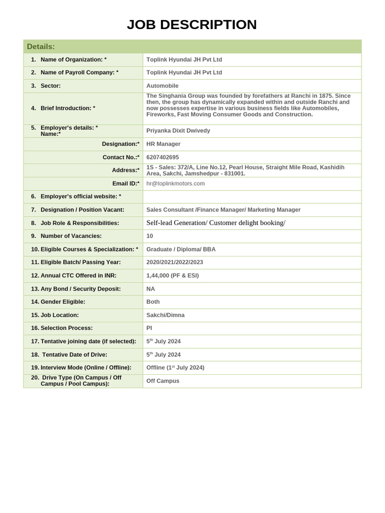 Job Description !!! | PDF