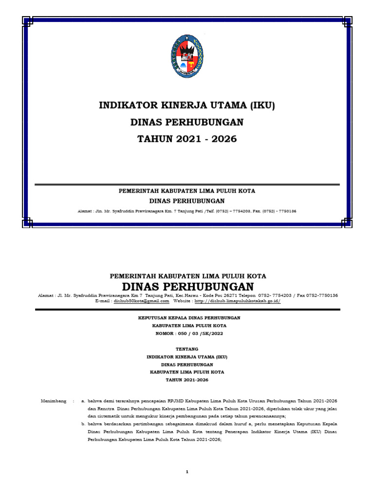 IKU Dinas Perhubungan 2021-2026 | PDF