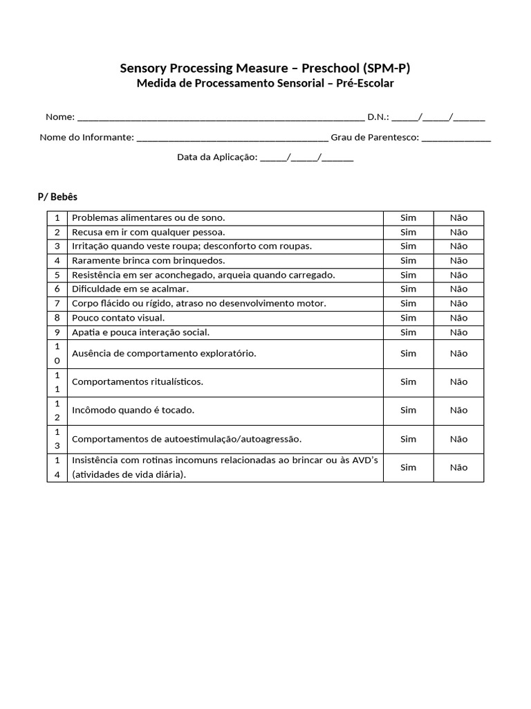 Escala (SPM-P) - Bebês | PDF