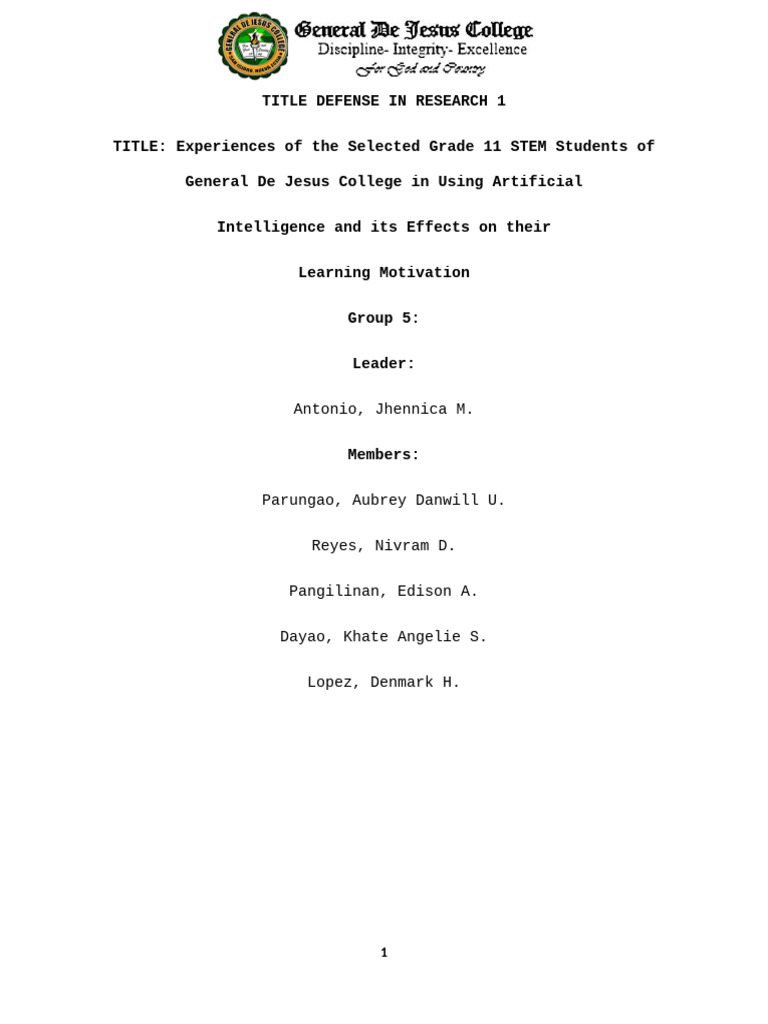 Title Defense in Research 1 | PDF