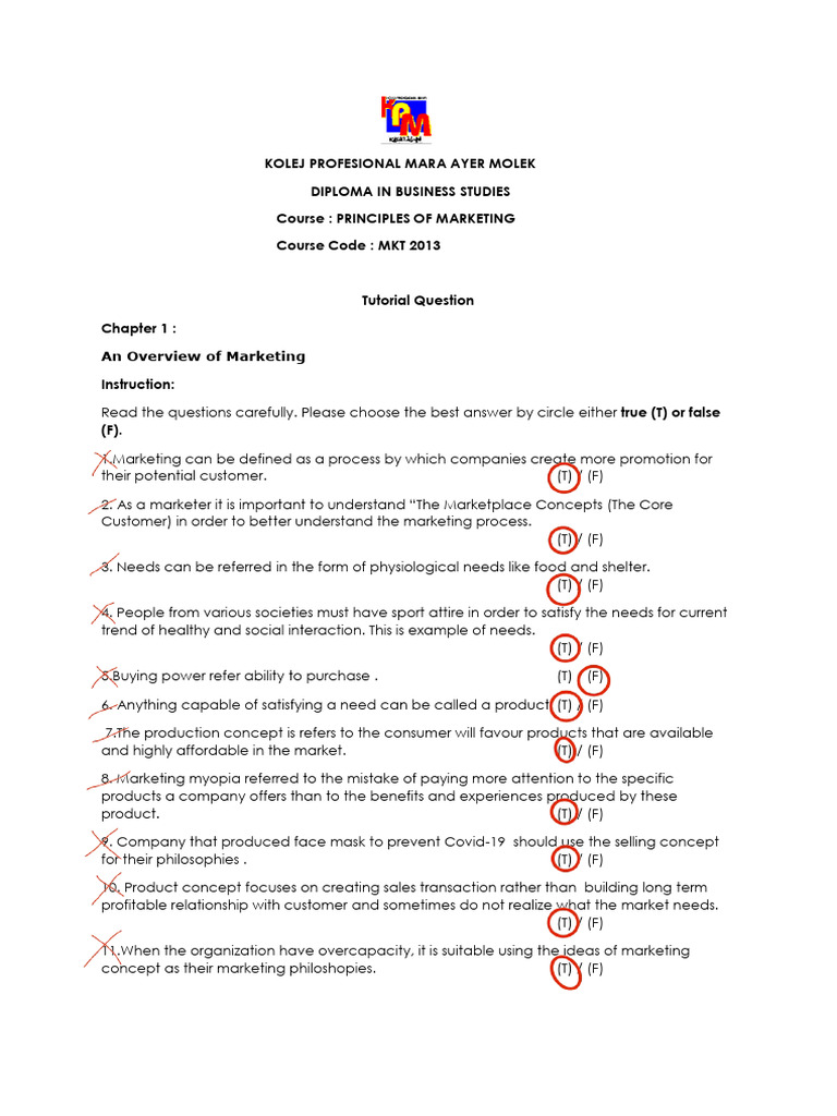TUTORIAL 1 - Chapter 1 - MKT2013 - Q | PDF