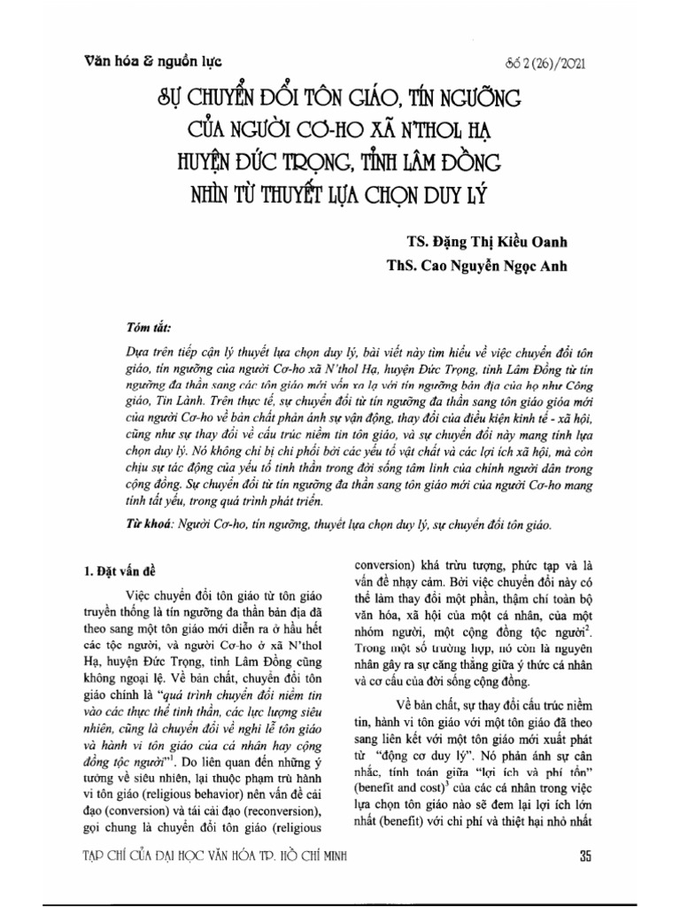ĐẶNG THỊ KIỀU OANH - SỰ CHUYỂN ĐỔI TÔN GIÁO, TÍN NGƯỠNG CỦA NGƯỜI CƠ-HO XÃ N'THOL HẠ, HUYỆN ĐỨC ...