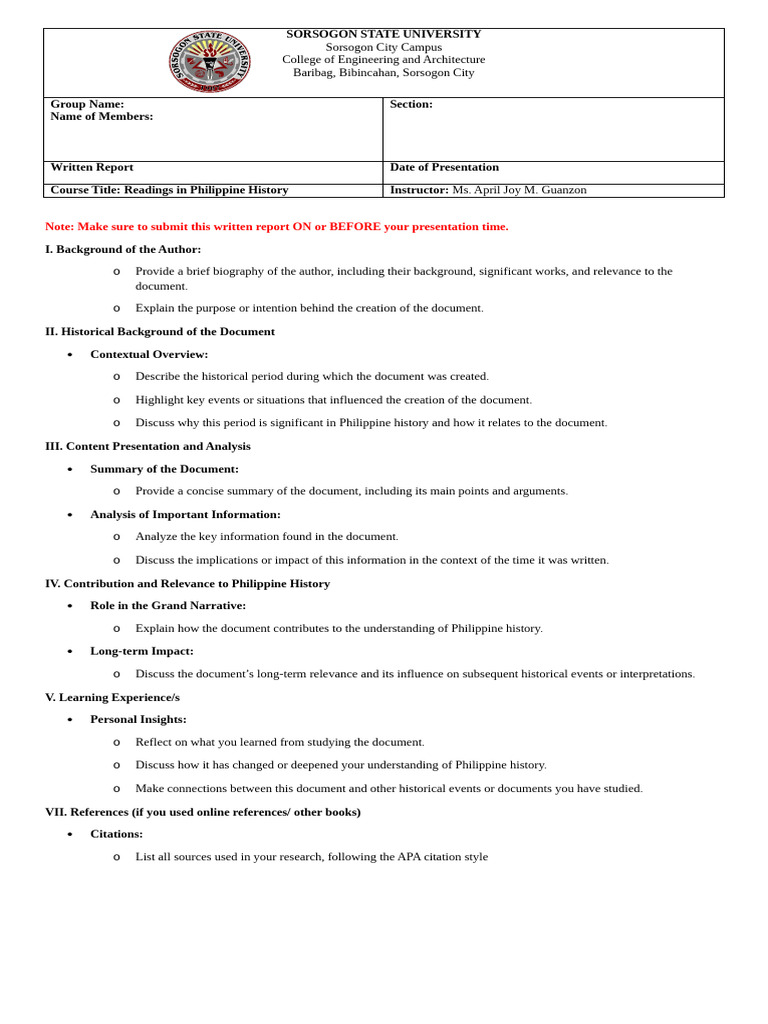 Template For RPH Written Report or Presentation | PDF