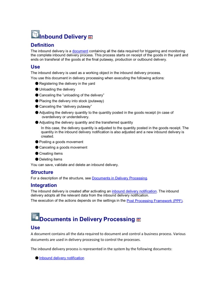Inbound Delivery | PDF | Delivery (Commerce) | Business Process