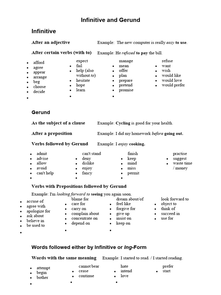 Gerund or Infinitive - Theory and Activities With Answers | PDF | Linguistics | Language Arts ...