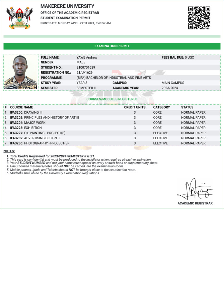 Examination Permit Year 3 | PDF