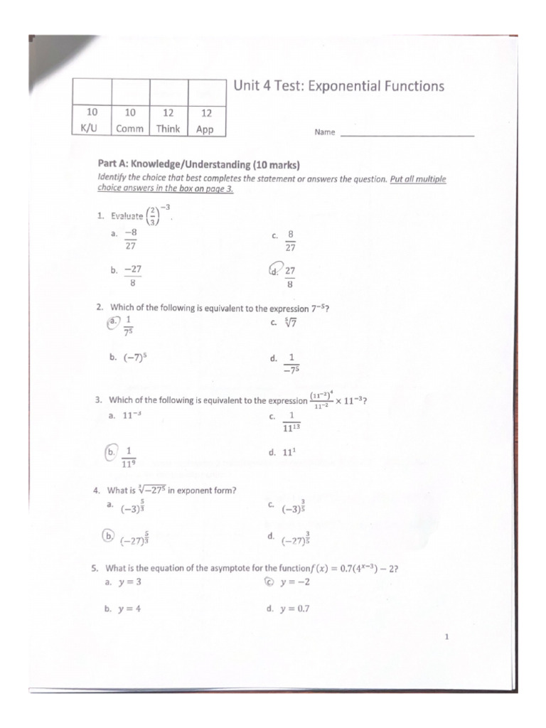 Unit 4 Test Exponential Functions | PDF