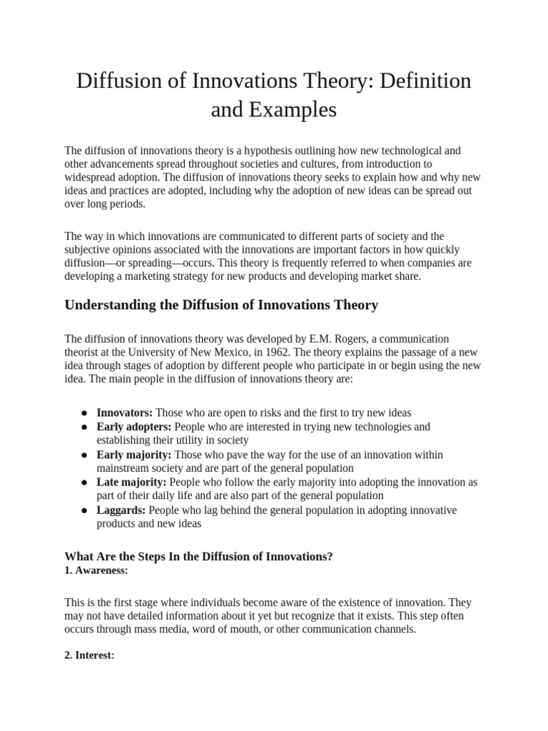 Diffusion of Innovations Theory - Definition and Examples | PDF