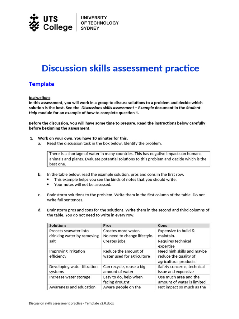 Discussion Skills for Water Solutions | PDF | Water