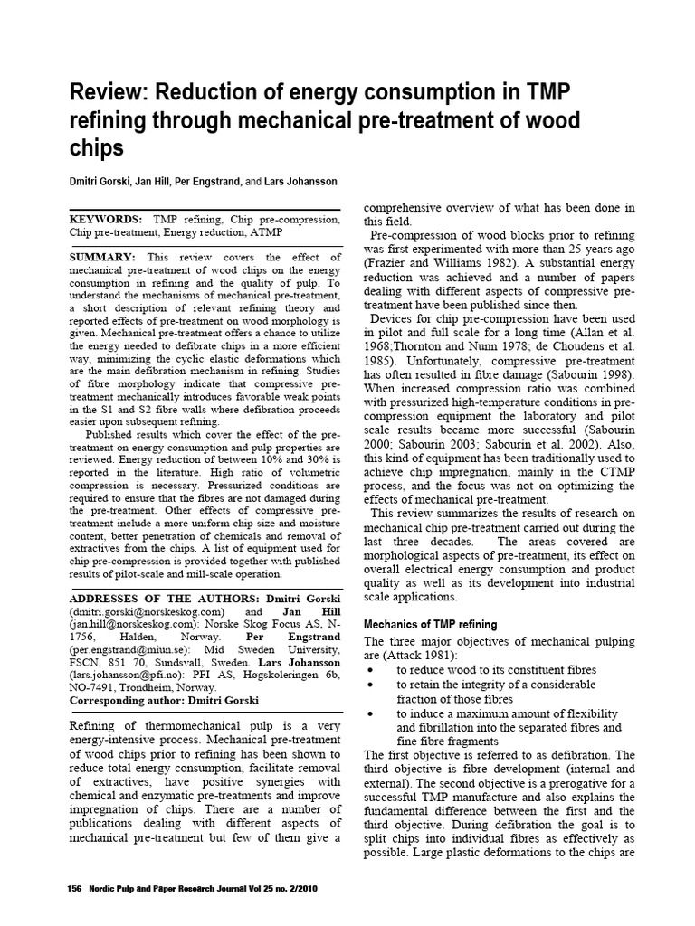 2010 Reduction of Energy Consumption in TMP Refining Through Mechanical ...