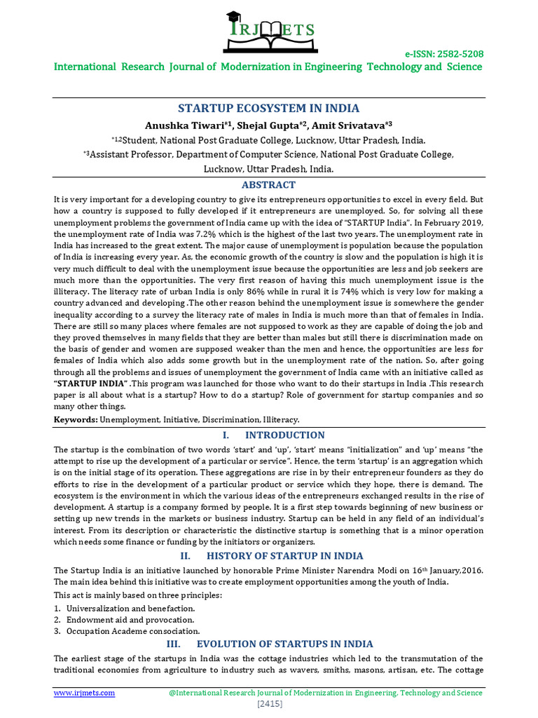 Startup Ecosystem in India | PDF