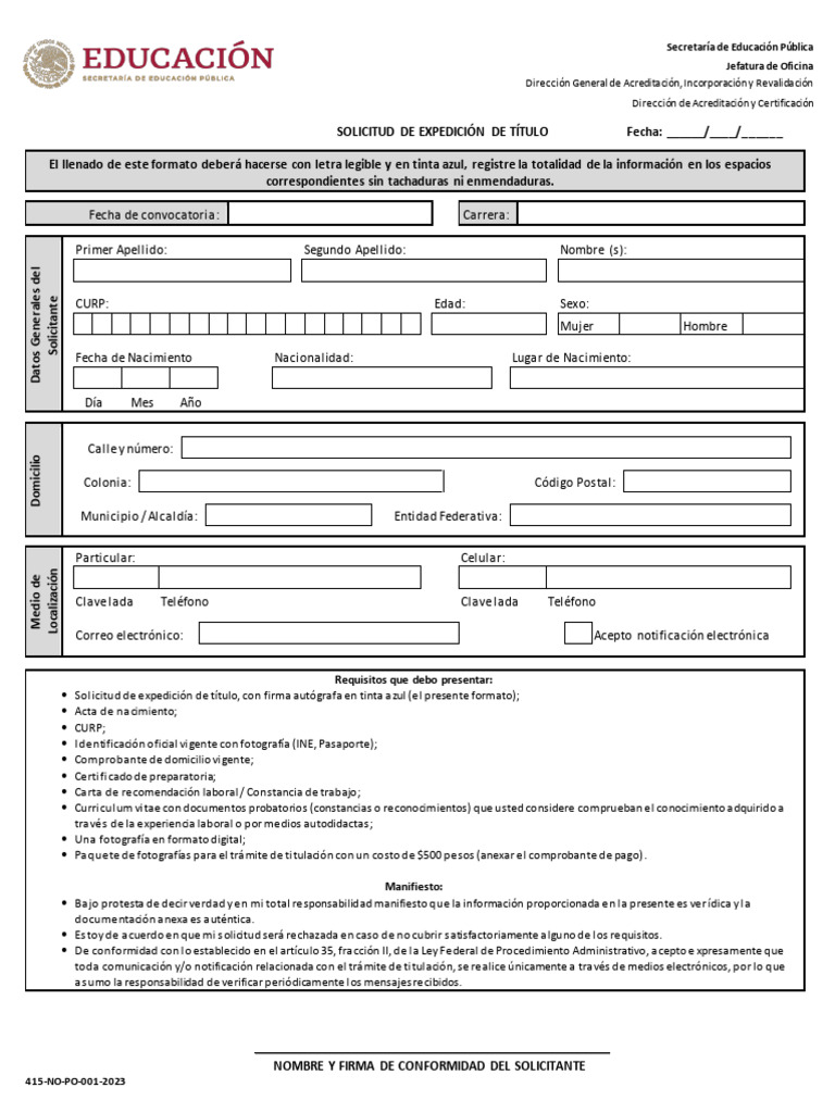 Solicitud de Expedición de Título | PDF