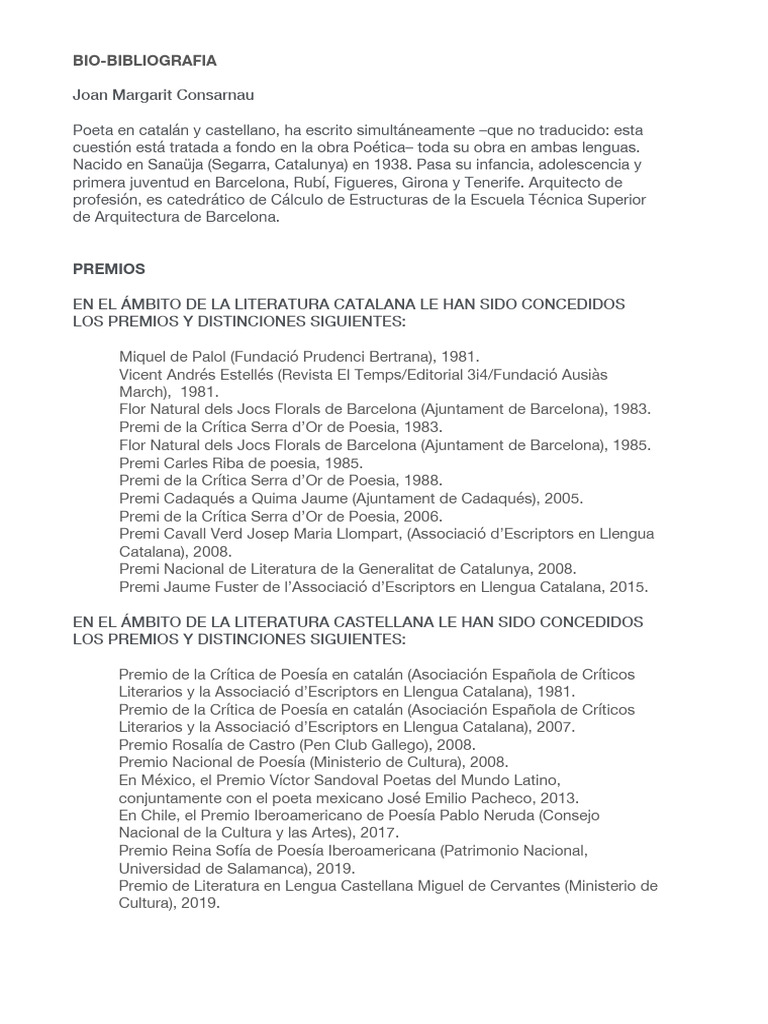 Biografia Joan Margarit Castellano | PDF