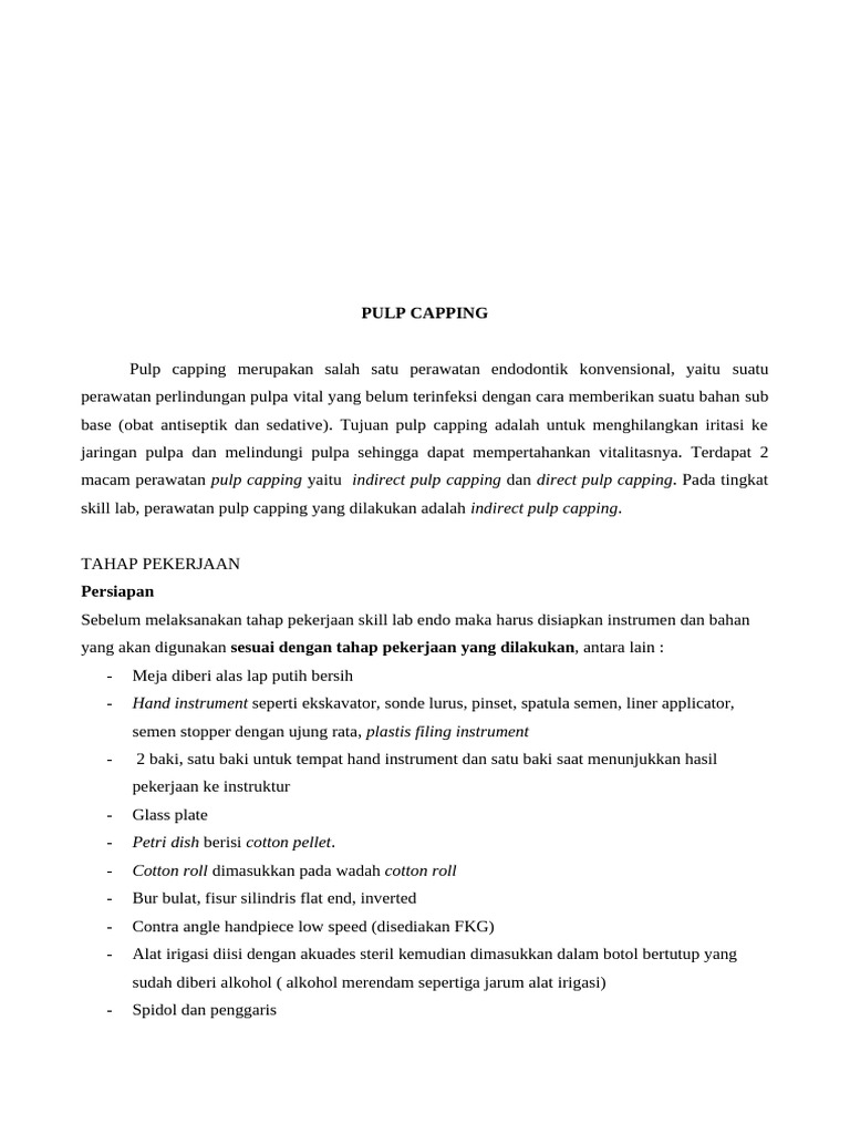 Pulp Capping: Pulp Capping Indirect Pulp Capping Direct Pulp Capping Indirect Pulp Capping | PDF