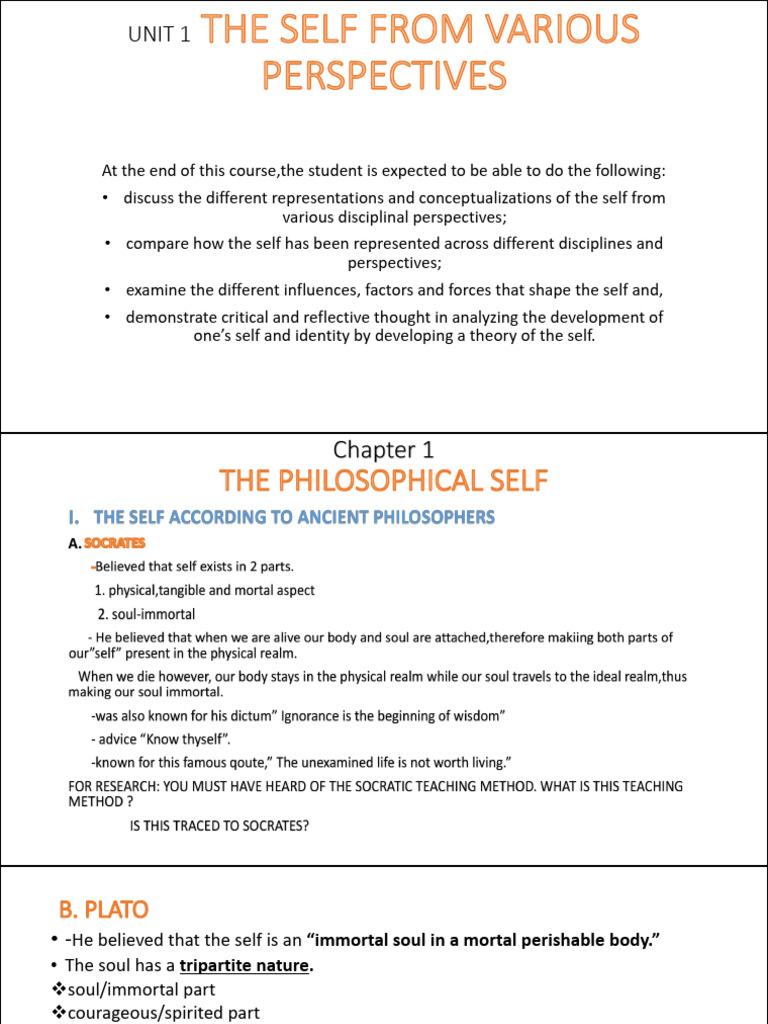 Unit 1 The Self From Various Perspectives | PDF