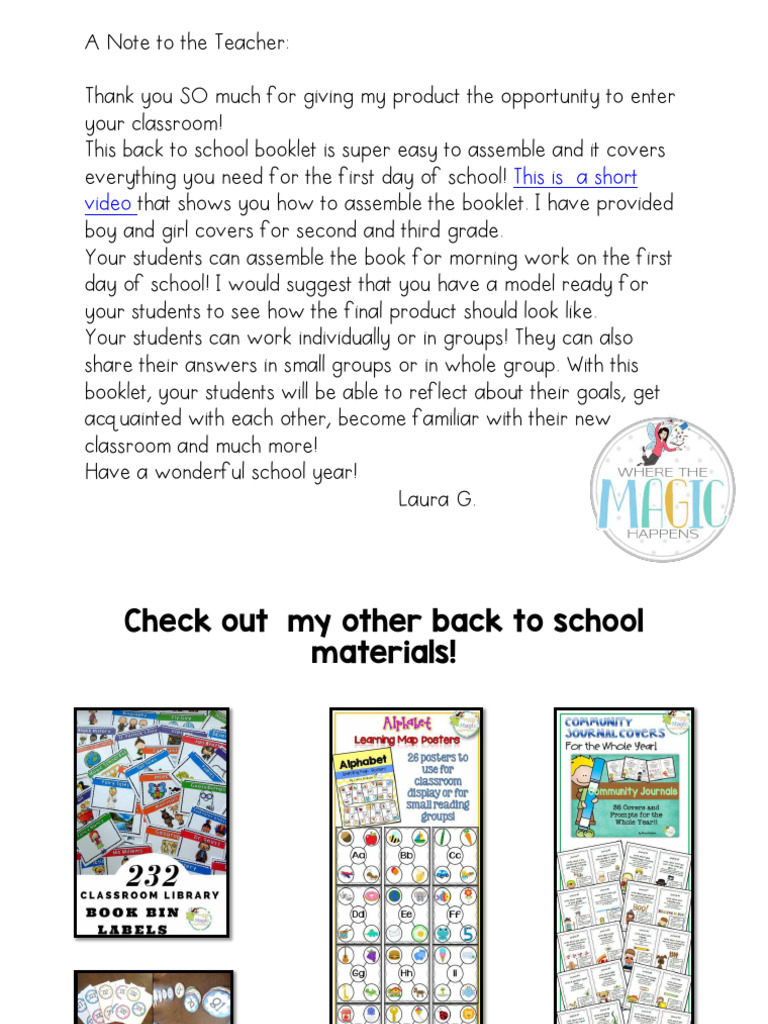 FirstDayofSchoolBooklet Spanish | PDF