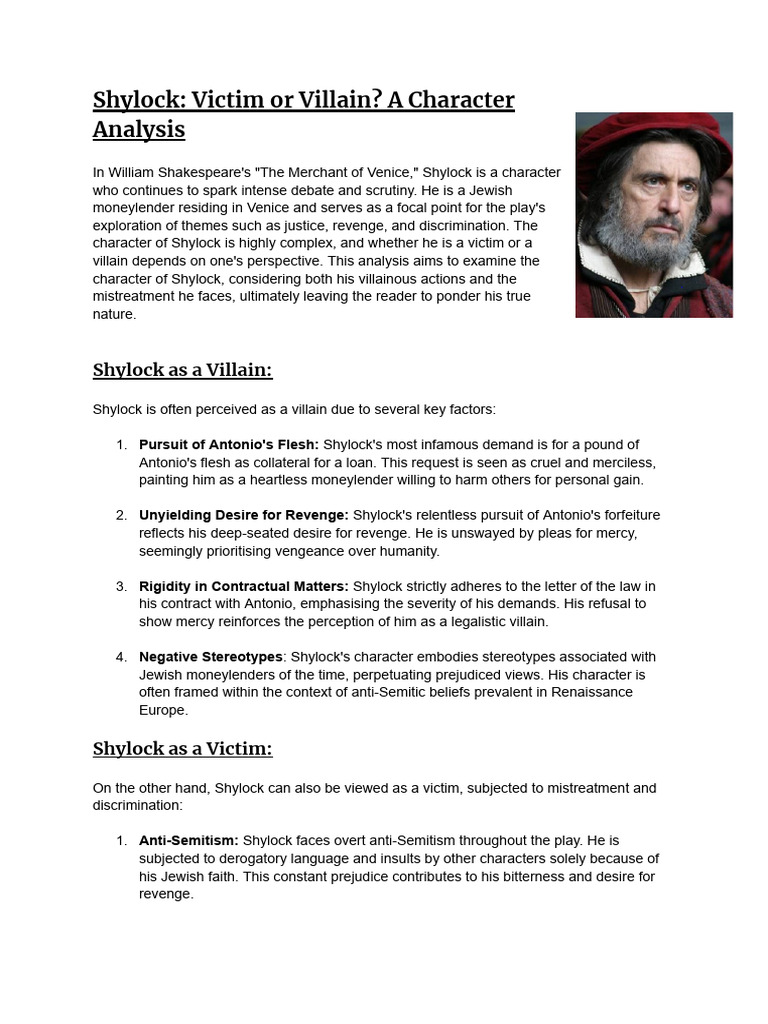 Shylock: Victim or Villain Analysis | PDF | Shylock | The Merchant Of ...