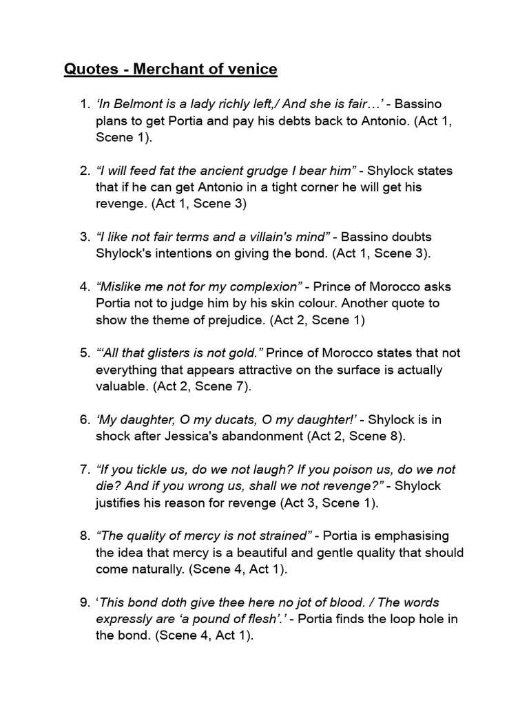 Key Quotes from The Merchant of Venice | PDF