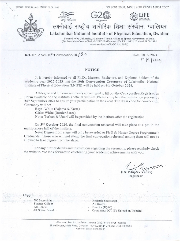 10th Convocation Ceremony Notice (19.09.2024) | PDF