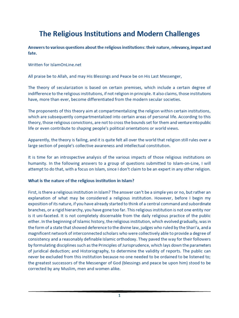 The Religious Institutions and Modern Challenges-461364 | PDF
