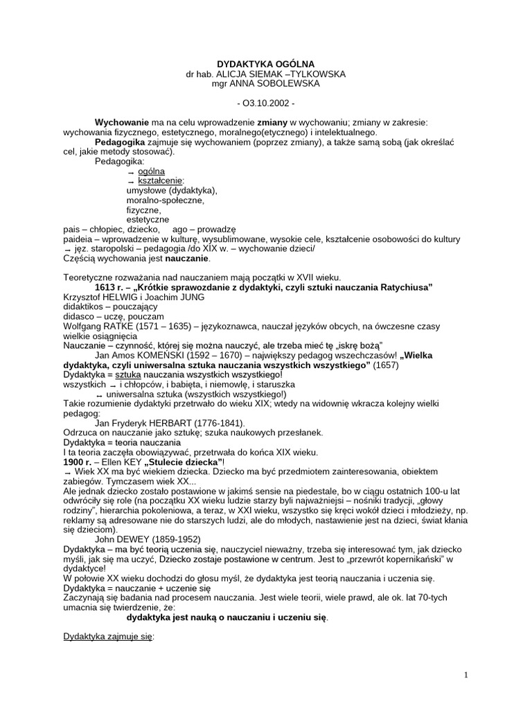 Dydaktyka - Wyklady - Zbior WPUW | PDF