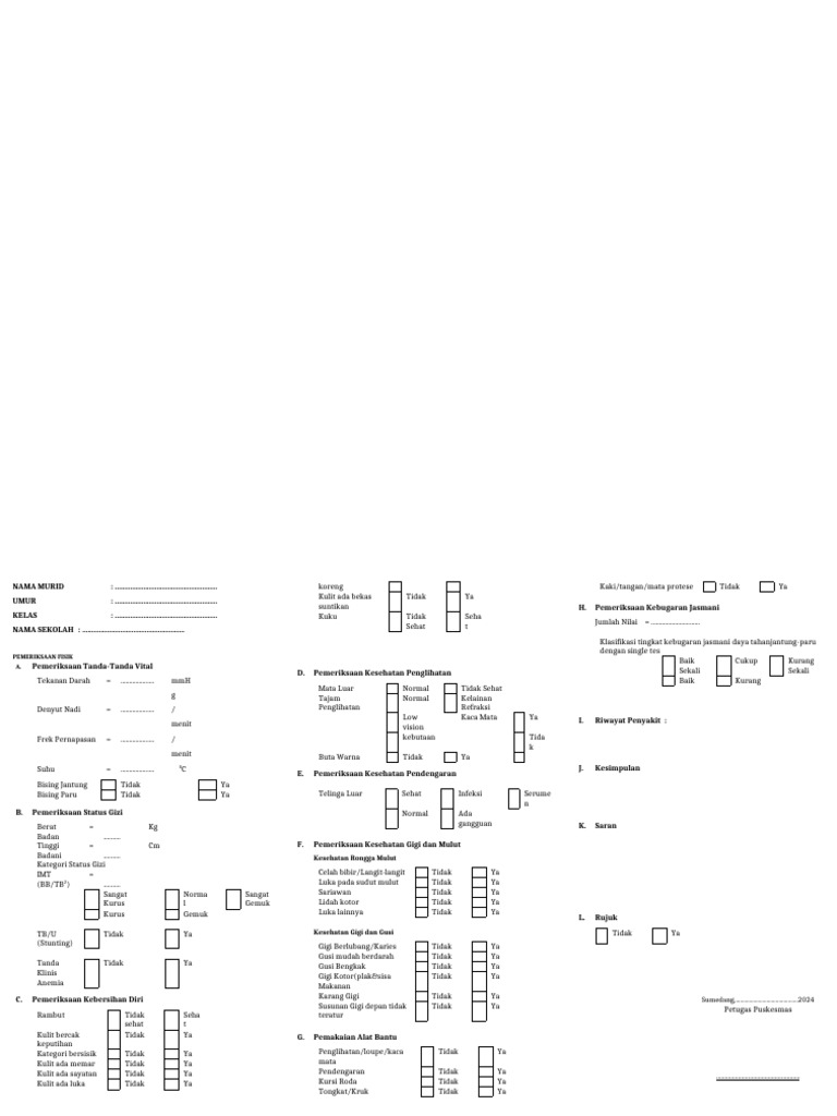 Format Pemeriksaan Murid (Penjaringan - Berkala) 2024 | PDF