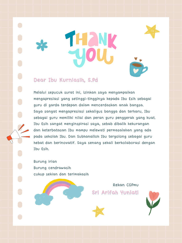 Surat Apresiasi Dan Terimakasih Kepada Rekan Cgp Pdf