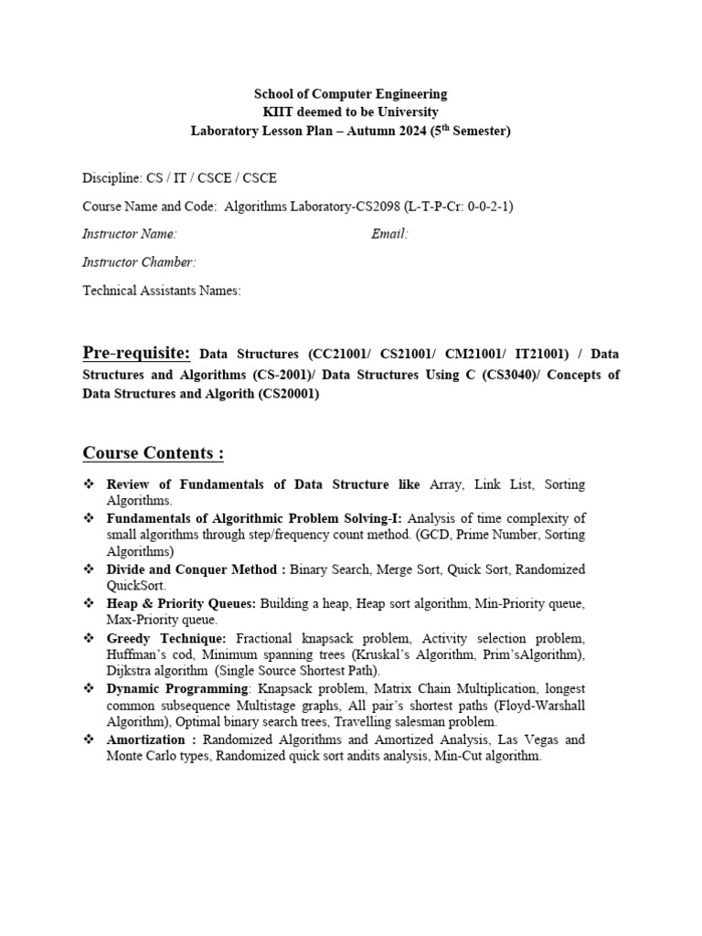 CS2098 DAA LAB Manual 2024 - 2025 | PDF