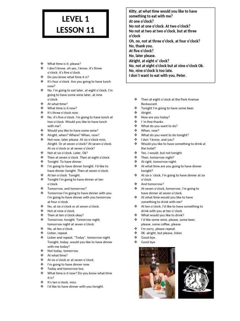 Level 1 Lesson 11 | PDF | Alcohol | Drink