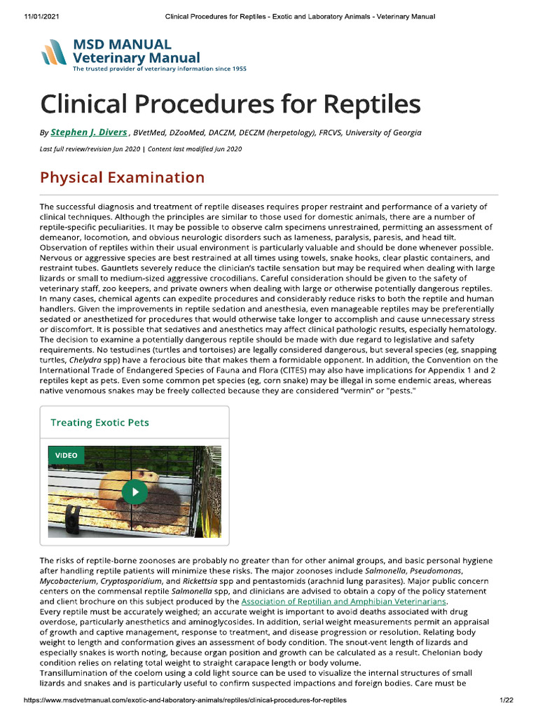 Clinical Procedures For Reptiles Exot Laboratory Animals Veterinary | PDF