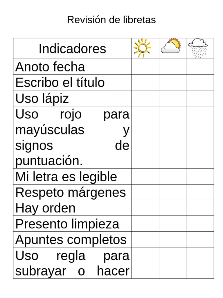 Lista de cotejo para la revisión de libretas | PDF