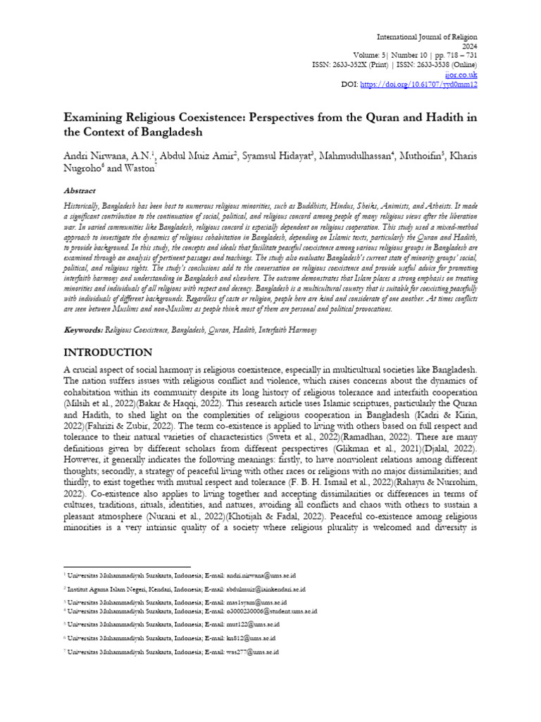 Religious Coexistence in Bangladesh | PDF | Hadith | Muhammad