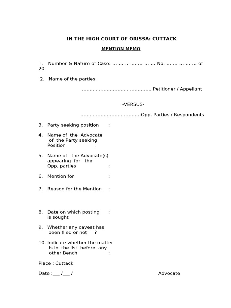 Mention Memo Format a4 | PDF