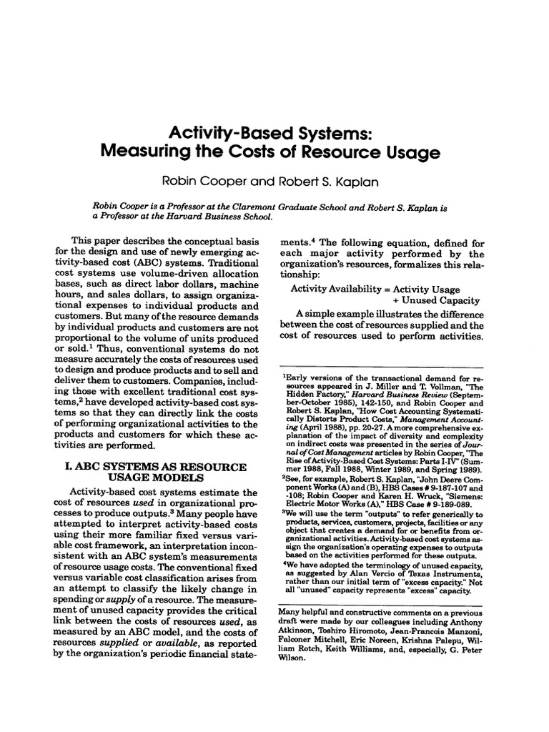 Activity Based Systems Measuring The Cost of Resource Usage | PDF ...