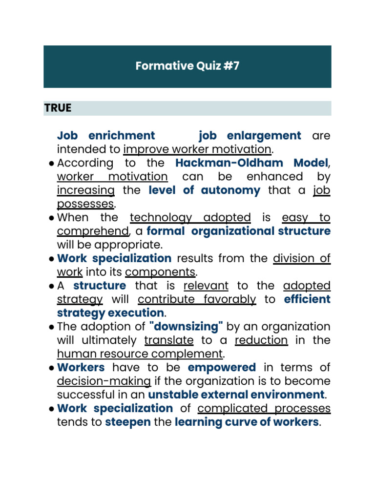 MGT 101 - Formative Quiz 7-9 | PDF