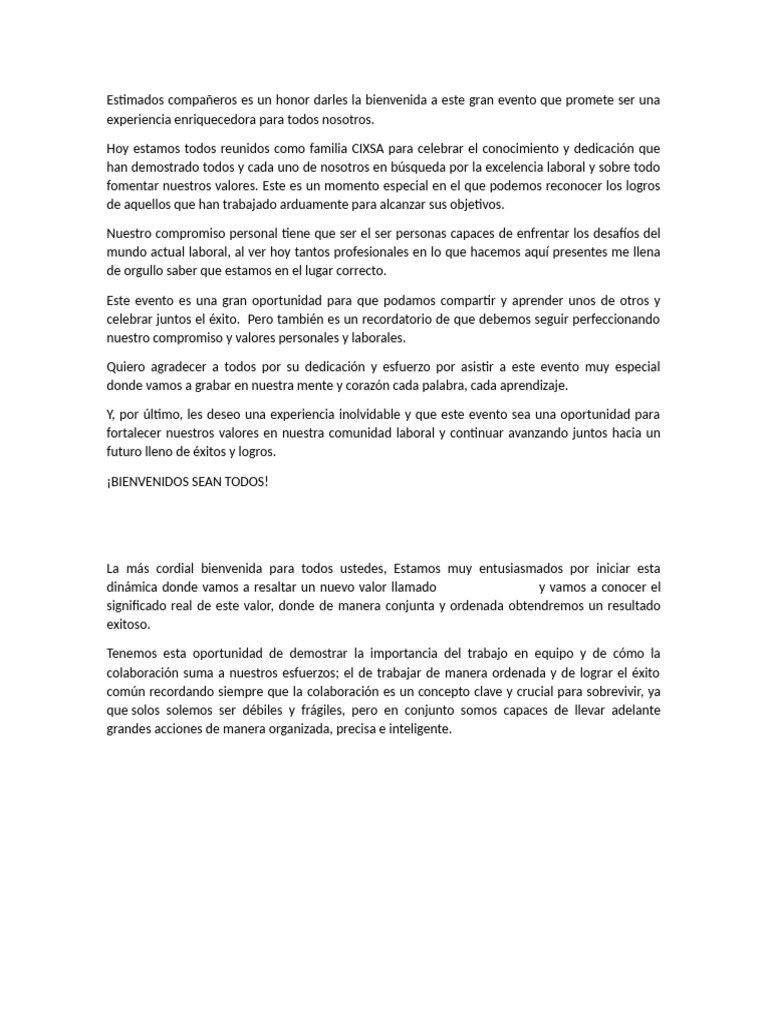 Palabras de Bienvenida | PDF