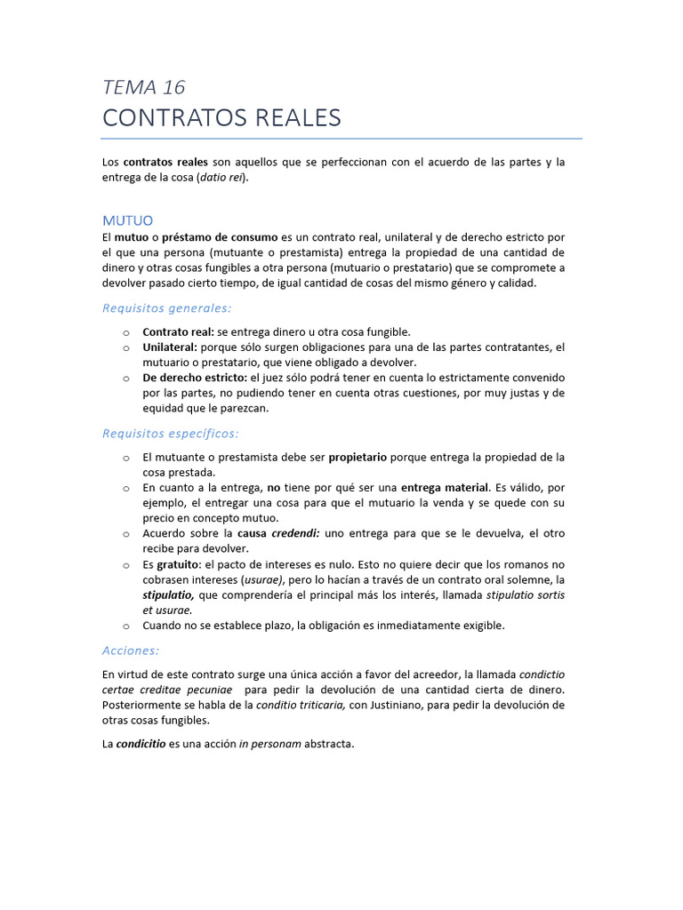 Tema 16. Contratos Reales | PDF | Consentimiento | Derecho