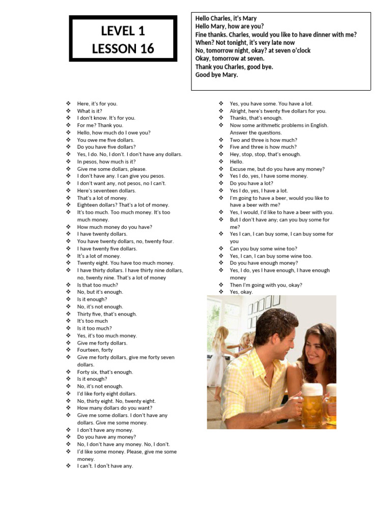Level 1 Lesson 16 | PDF