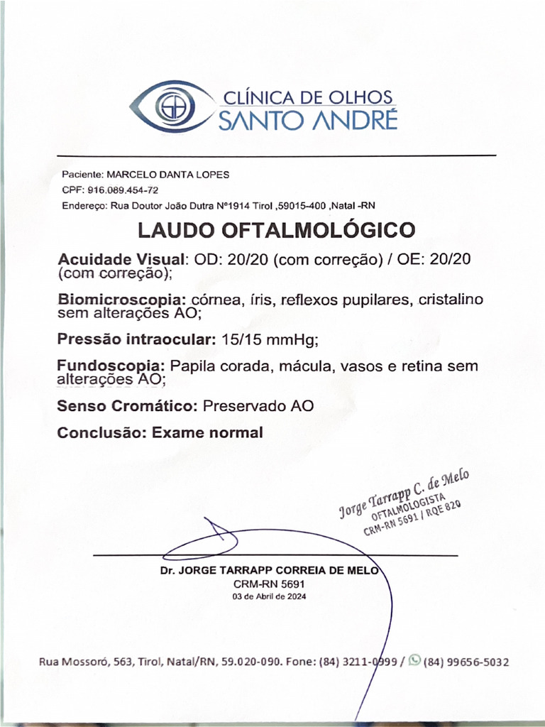 Laudo Oftalmológico | PDF