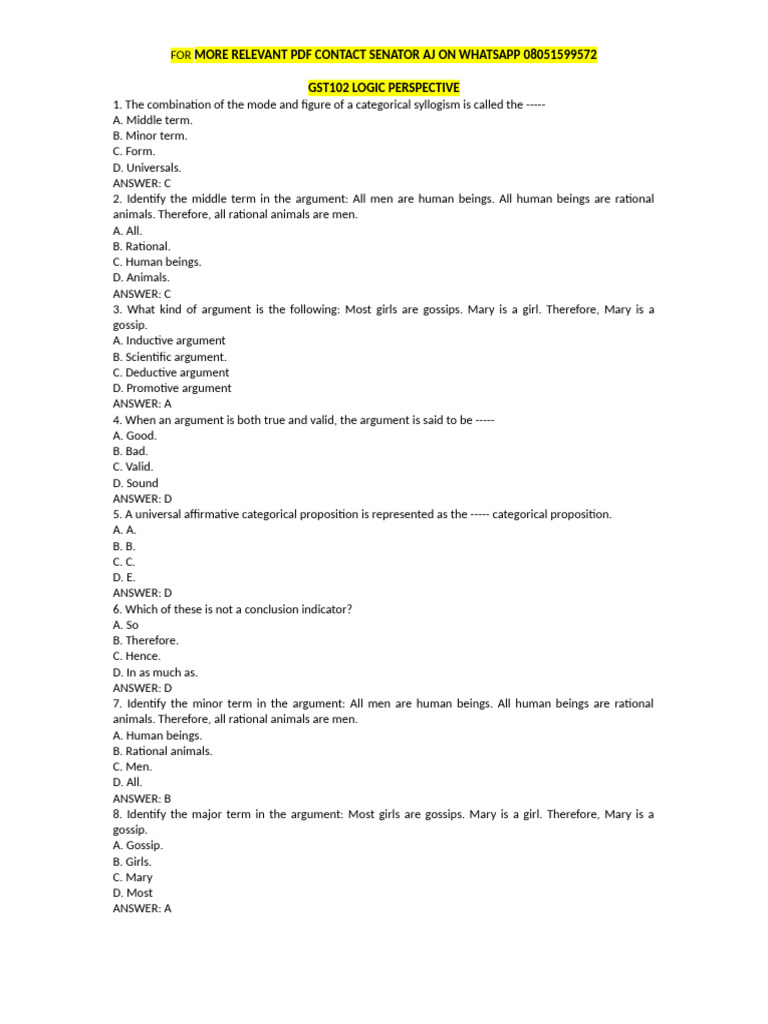 GST 102 Logic Section | PDF