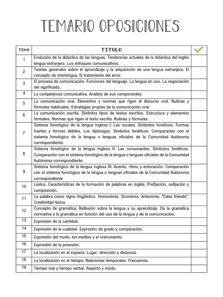 TEMARIO OPOSICIONES | PDF