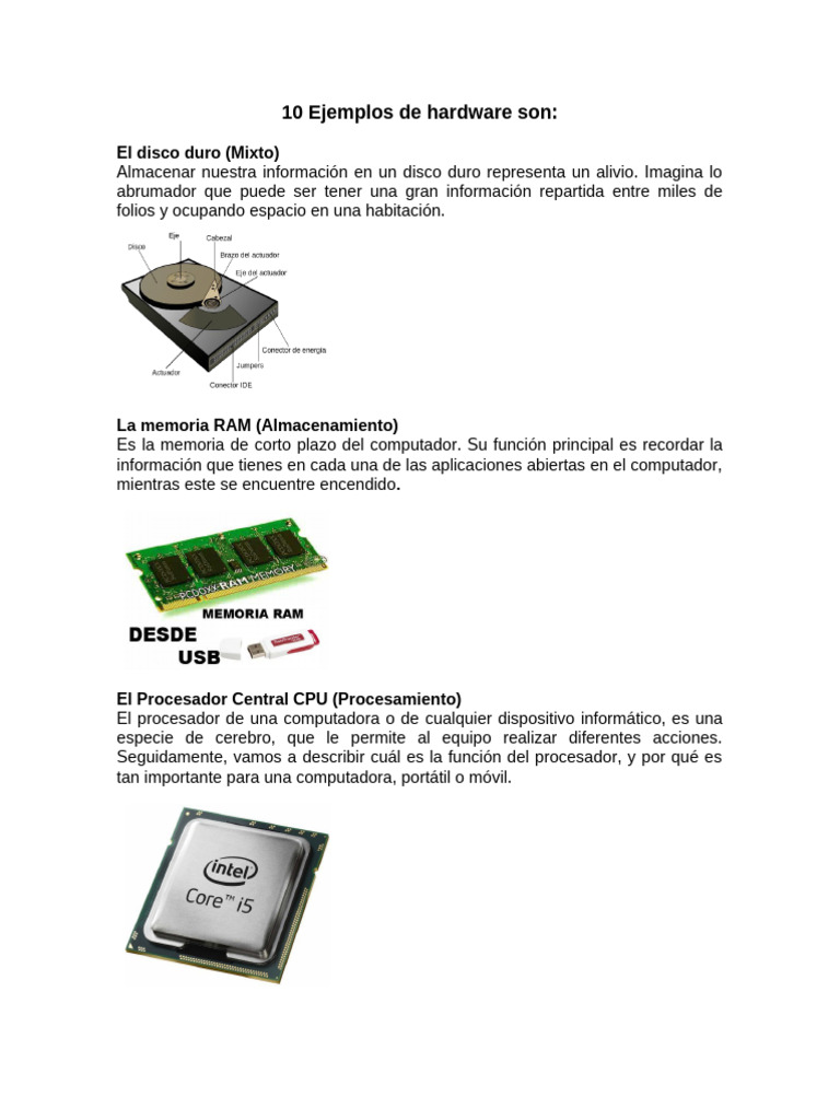 10 Ejemplos de Hardware Son | PDF