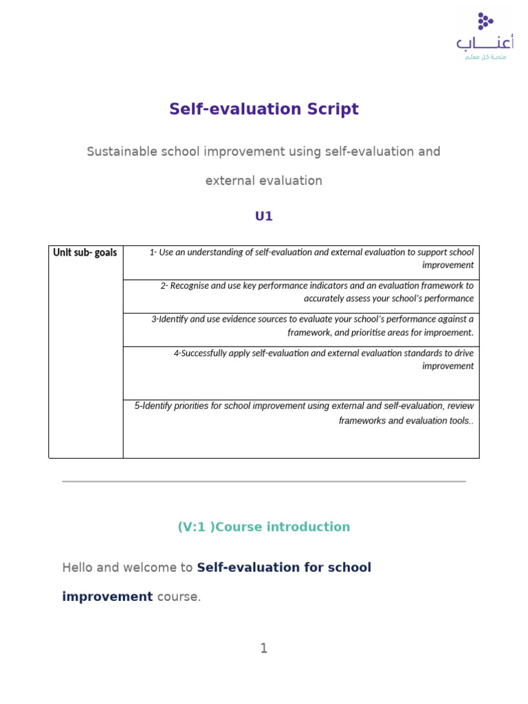 Self-Evaluation Script Unit 1 | PDF | Evaluation | Career & Growth