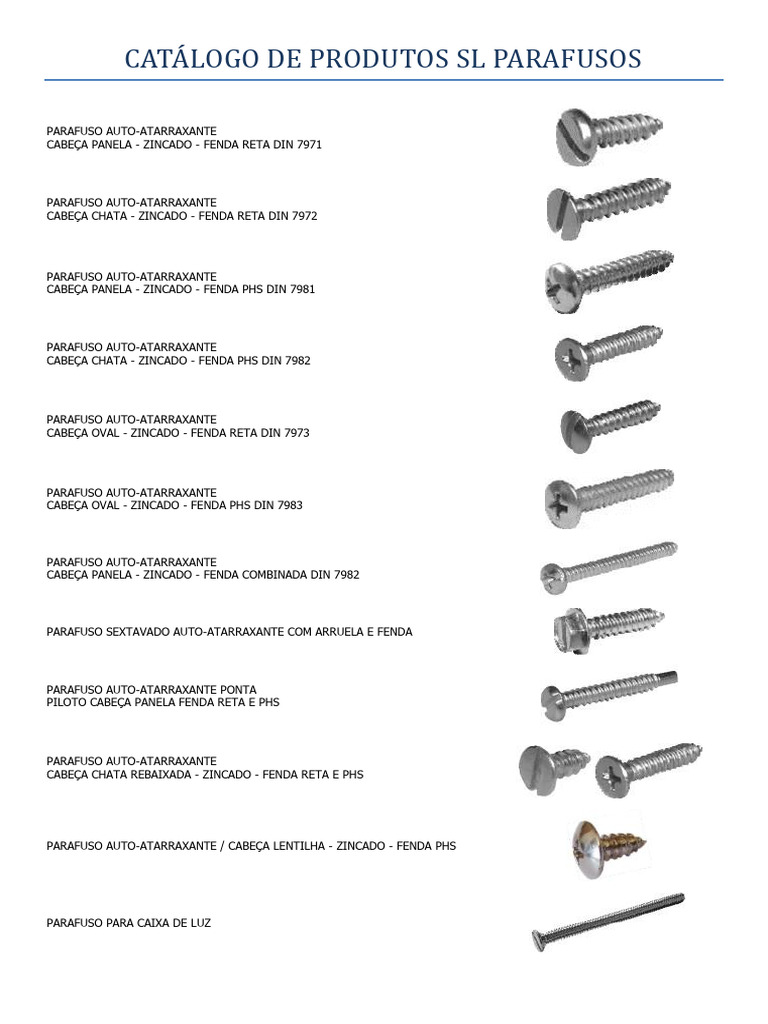 CATALOGO DE PRODUTOS SL Parafusos | PDF