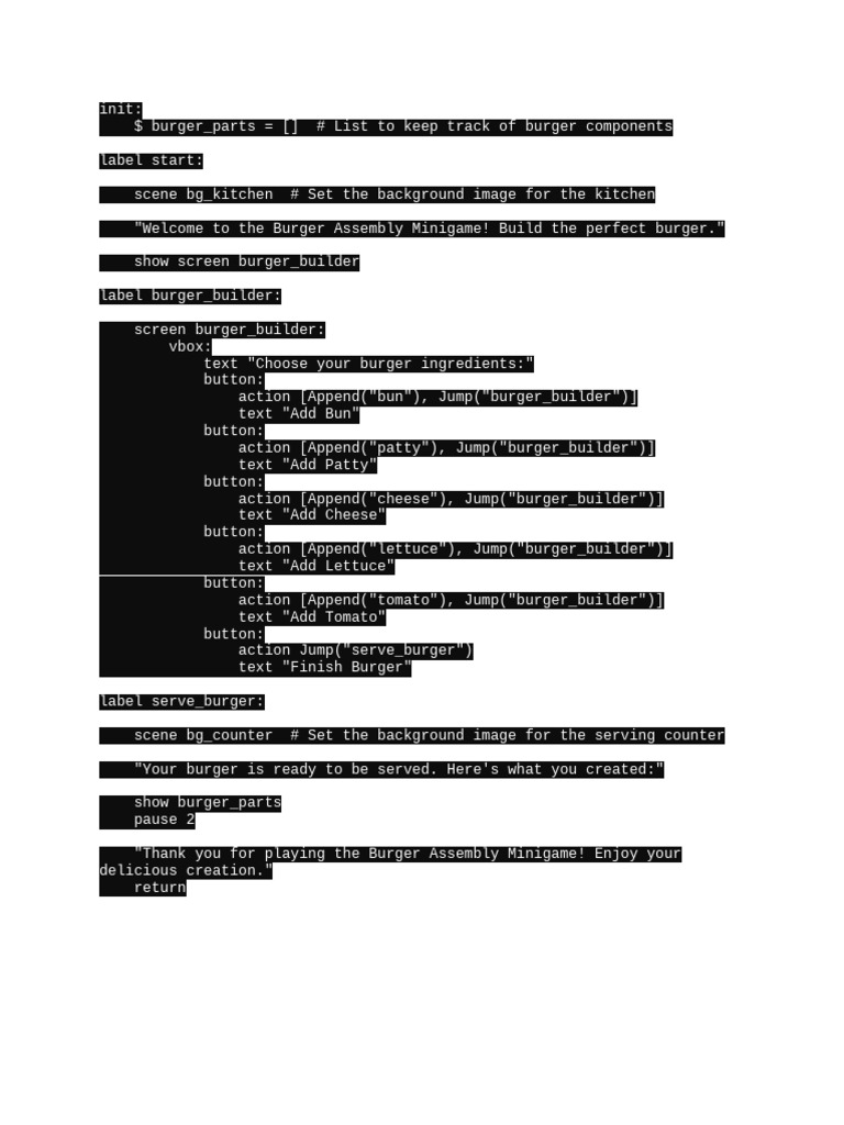 Burger Assembly Minigame Guide | PDF